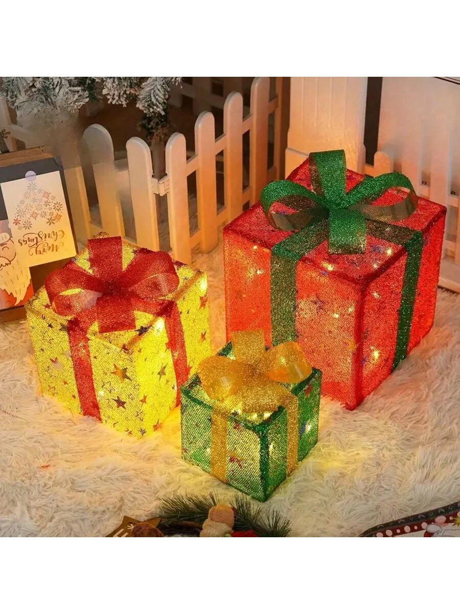 3PCS LED Christmas Gift Box Set - Sparkling Indoor/Outdoor Yard & Tree ...