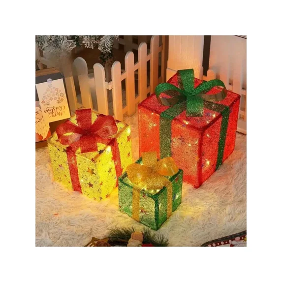 3PCS LED Christmas Gift Box Set - Sparkling Indoor/Outdoor Yard & Tree ...