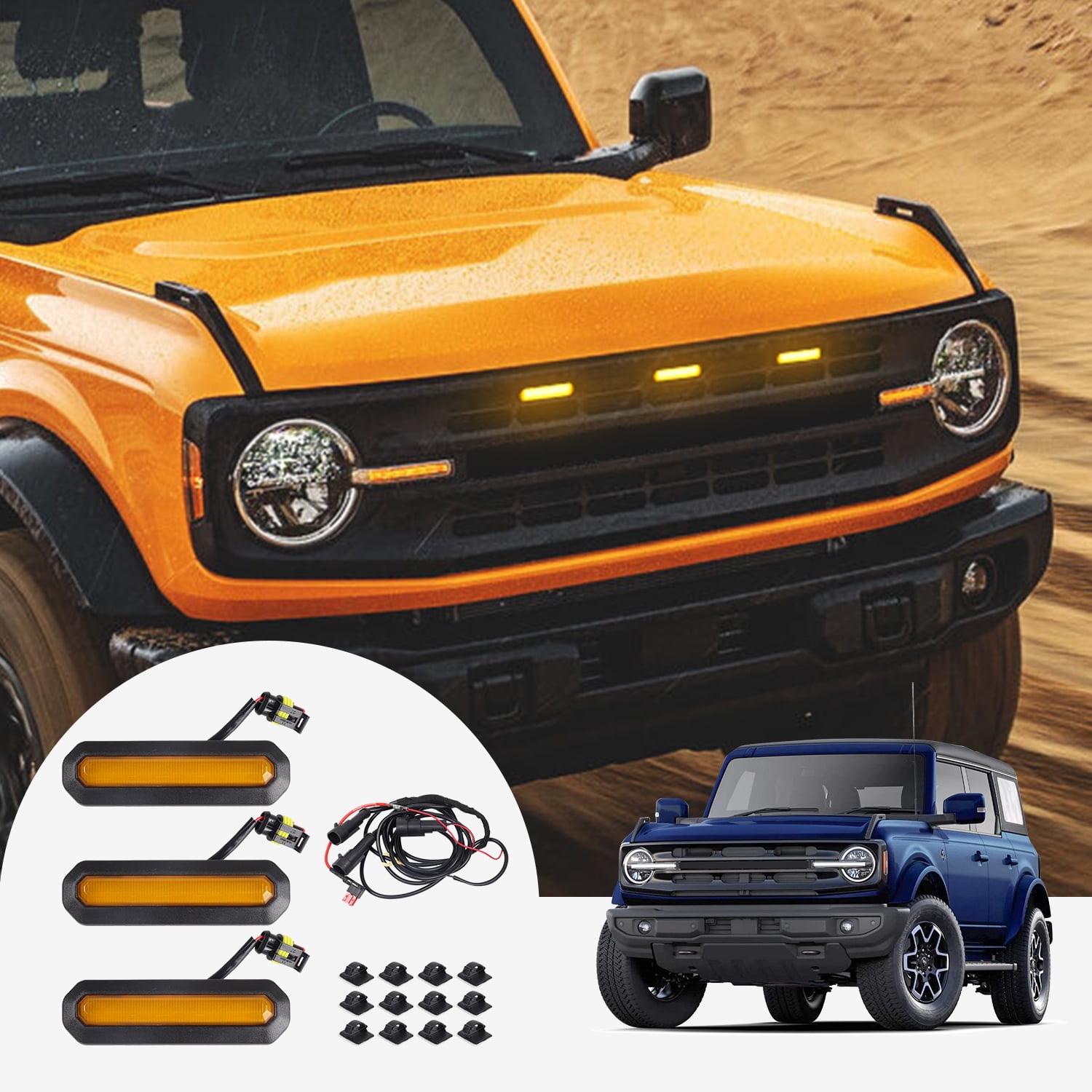 3PCS LED Front Grille Lights Amber Lamps With Wiring Compatible with ...