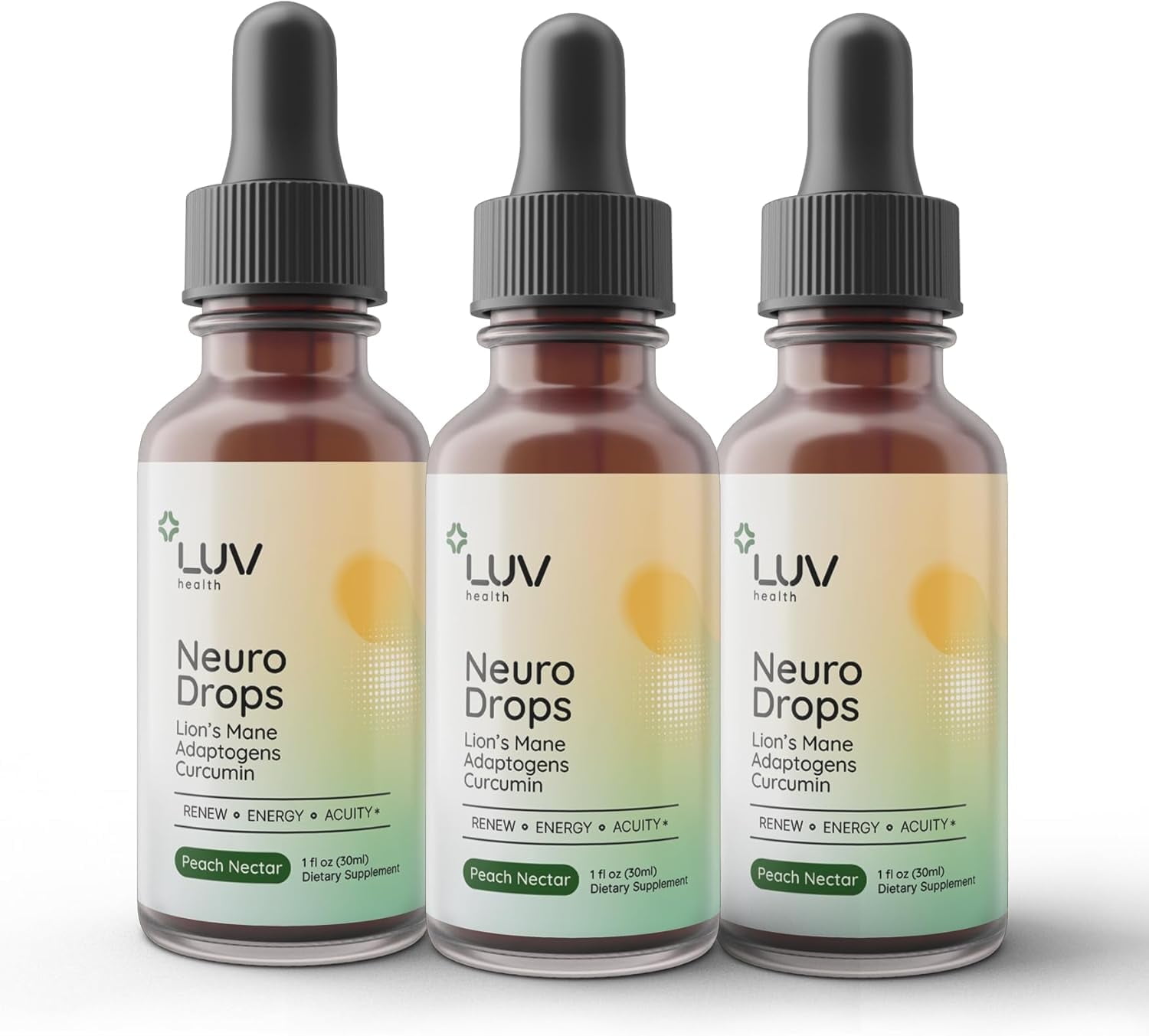 3PCS LUV Neuro Drops Energy: Lion's Mane & Turmeric Adaptogen Mushroom ...