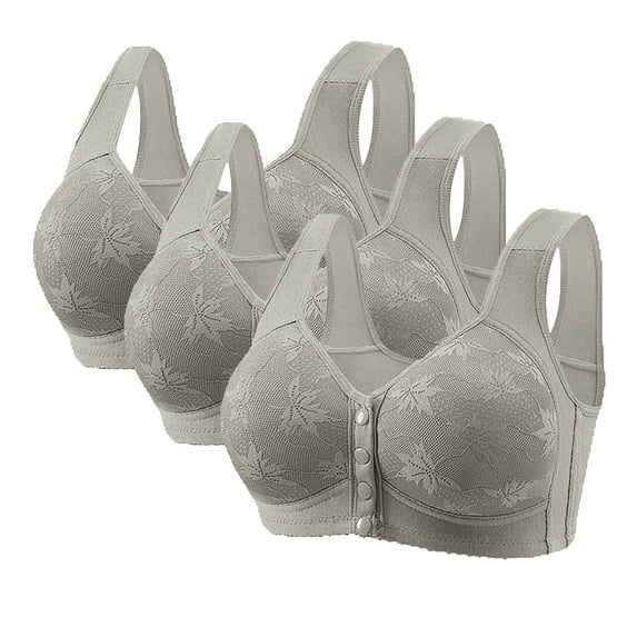 3PCS Lace Bras for Older Women Front Closure Full Coverages Comfortable ...