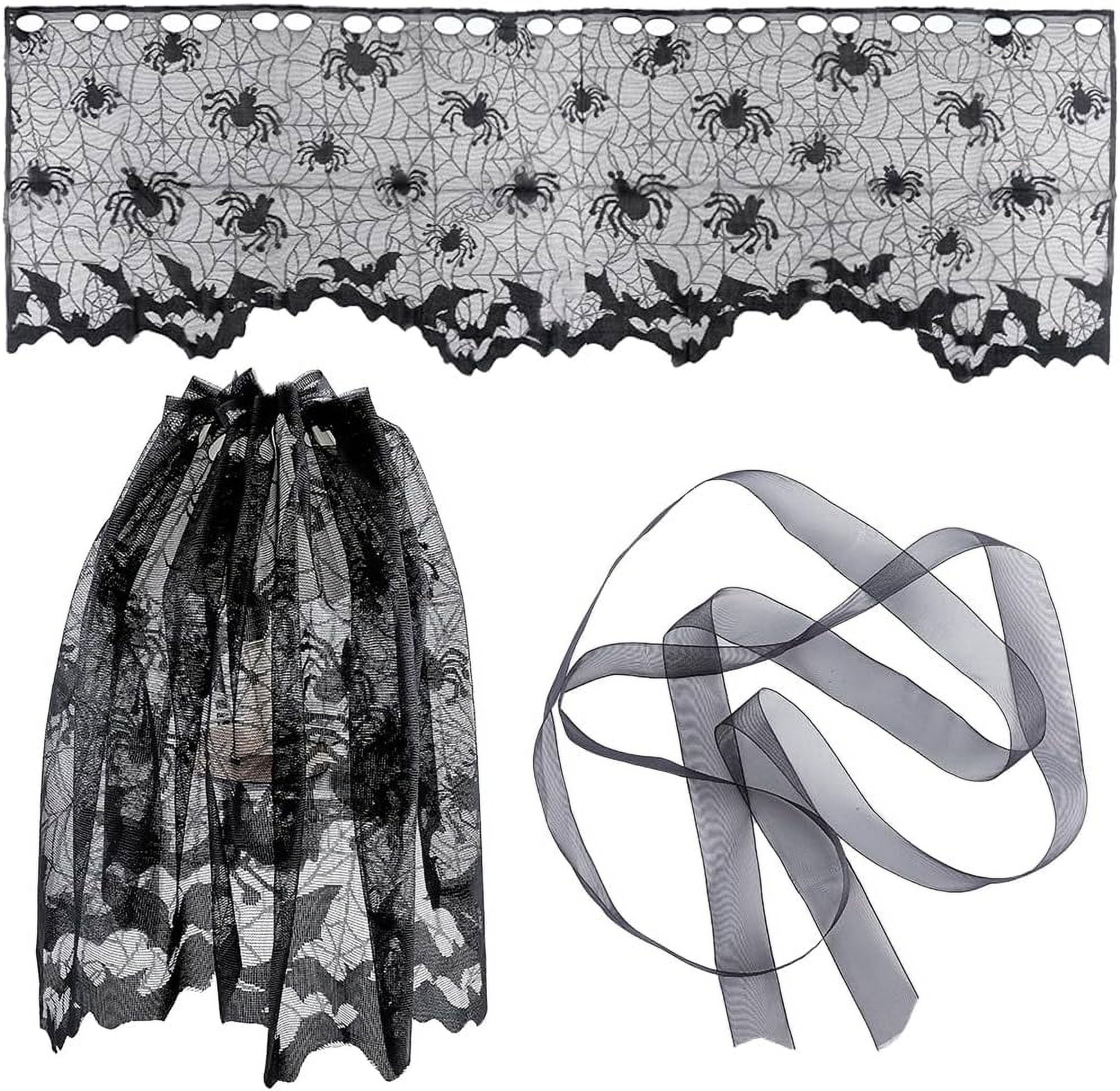 3PCS Lamp Shade Cover Lace Ribbon 20X60 Inch Large Black Polyester Bat ...