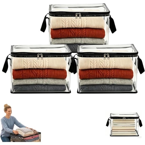 3PCS Large Heavy-Duty Thick Plastic Clear Storage Bag for Clothes ...