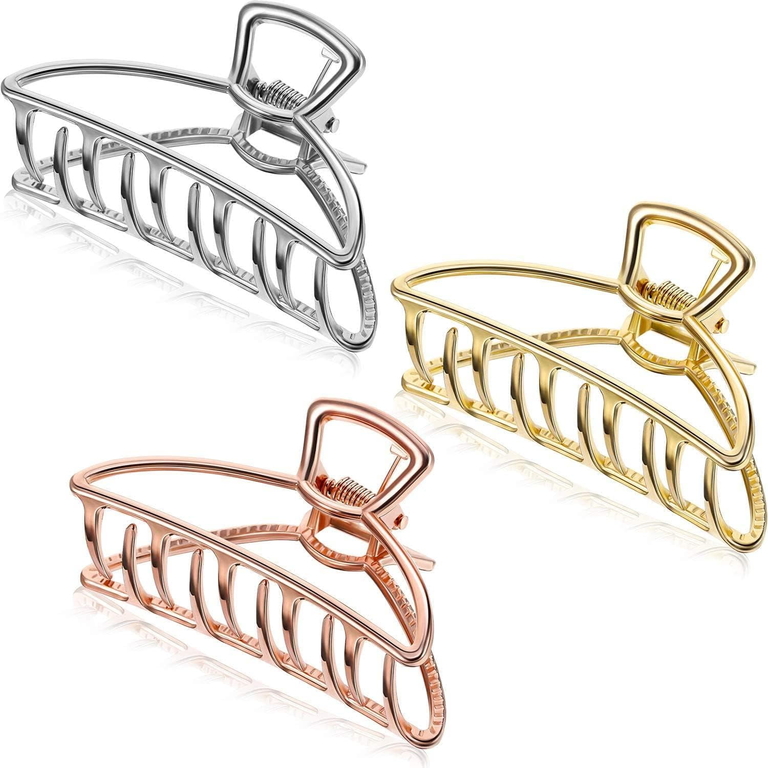 3PCS Large Metal Claw Clips Hollow Non-Slip Hair Catch Jaw Clamp for ...