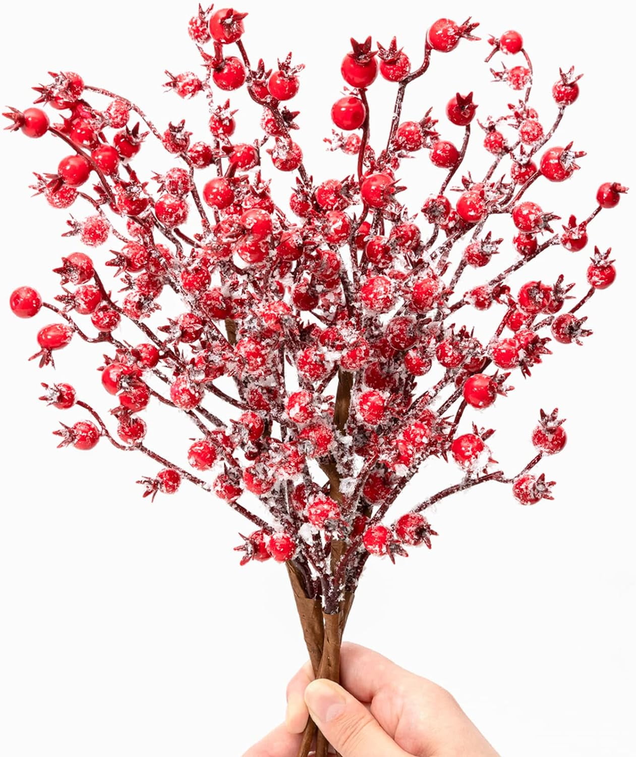 3PCS Large Red Berry Picks, Artificial Christmas Berries Stems with Ice ...
