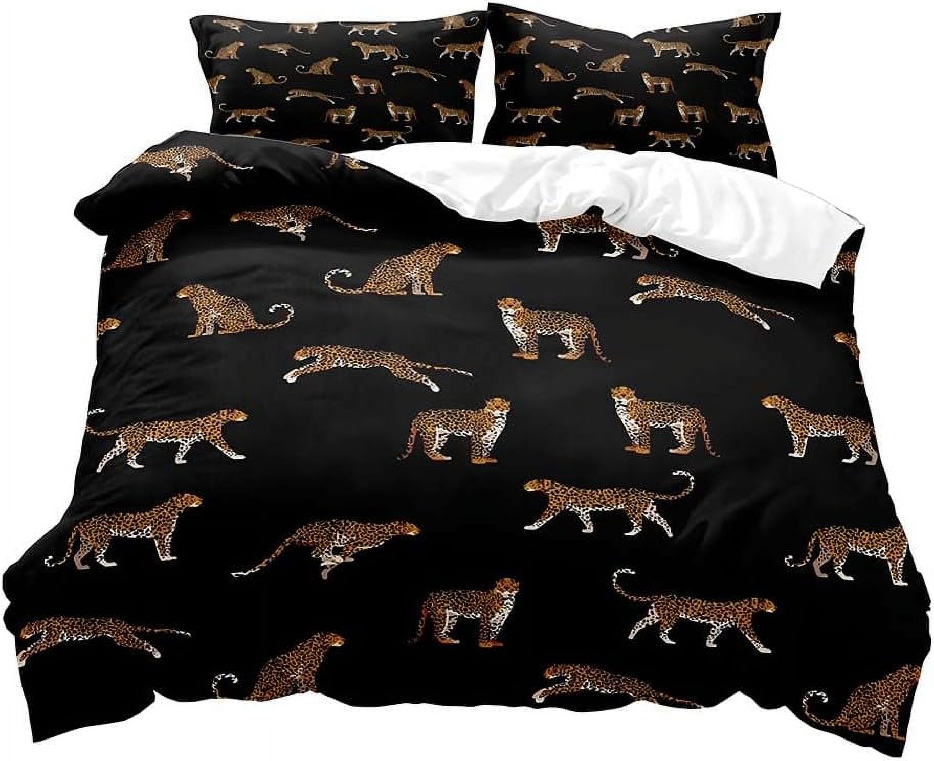 3PCS Leopard Duvet Cover 79x90 inch Bedding, Black Bedding, Wildlife ...