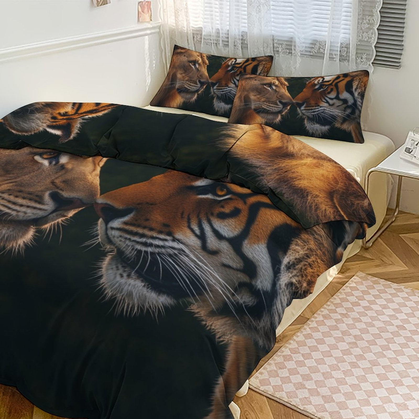 3PCS Leopard Lion Rose Duvet Cover Set Twin, 1 Duvet Cover And 2 ...