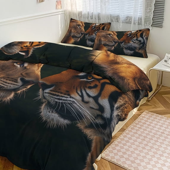 3PCS Leopard Lion Rose Duvet Cover Set Twin, 1 Duvet Cover And 2 ...