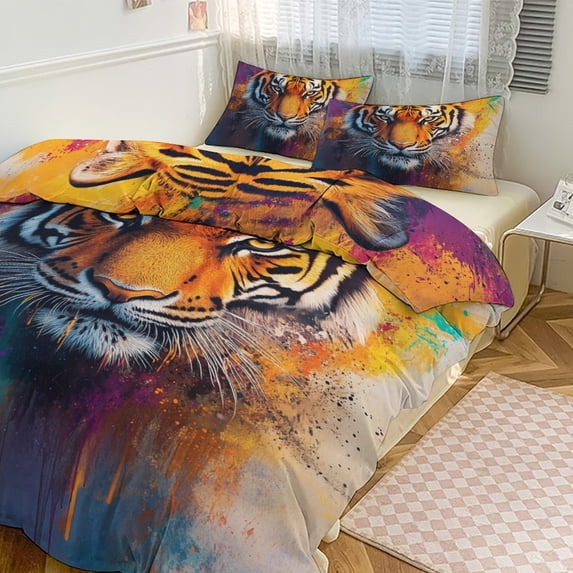 3PCS Leopard Lion Rose Duvet Cover Set Twin, 1 Duvet Cover And 2 ...