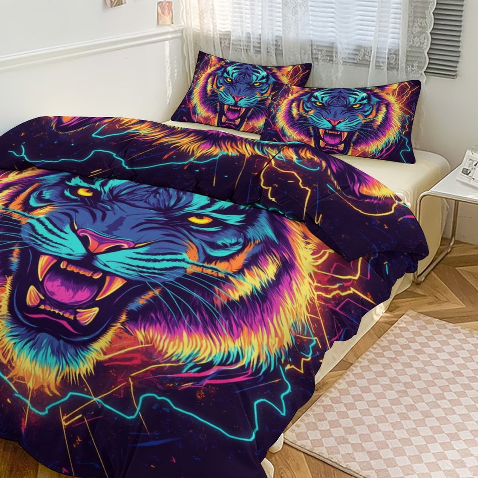 3PCS Leopard Lion Rose Duvet Cover Set Twin, 1 Duvet Cover And 2 ...