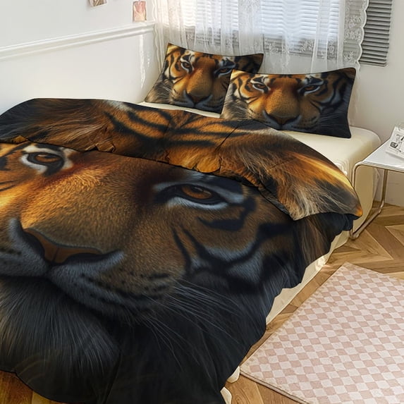 3PCS Leopard Lion Rose Duvet Cover Set Twin, 1 Duvet Cover And 2 ...