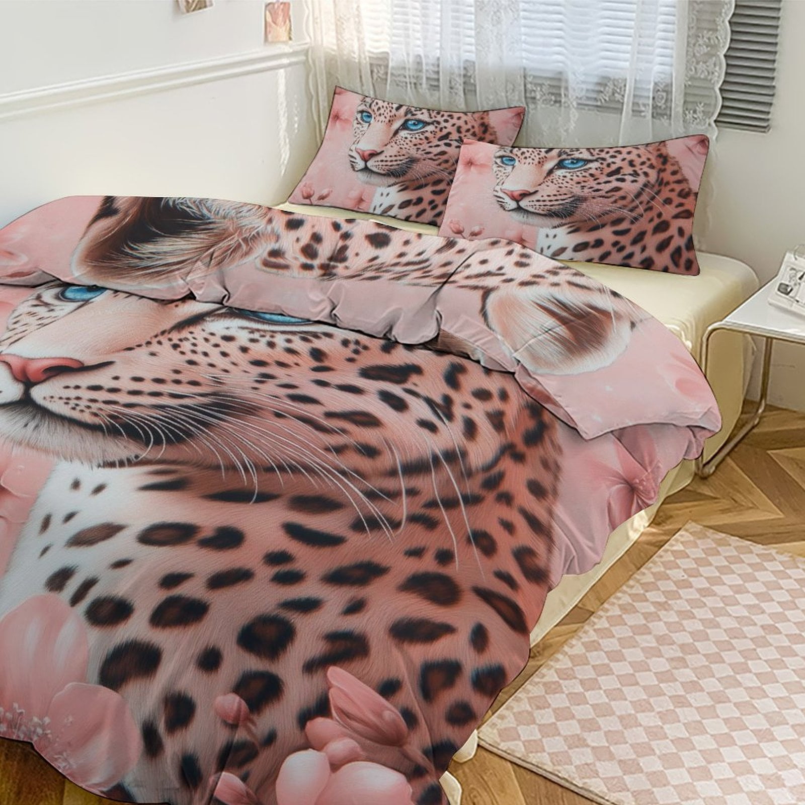 3PCS Leopard Lion Rose Duvet Cover Set Twin, 1 Duvet Cover And 2 ...