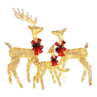 Best Choice Products 4ft 3-Piece Lighted 2D Christmas Deer Set Outdoor Yard Decoration w/ 175 ...