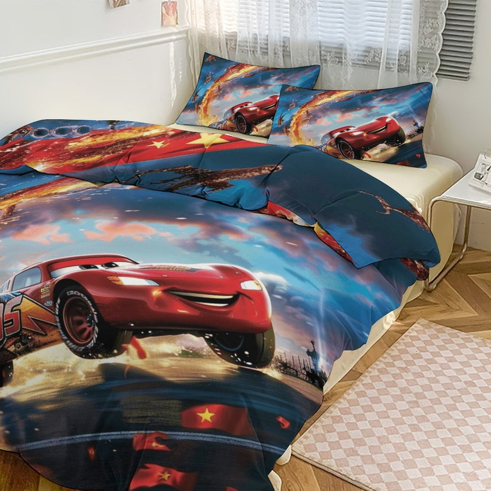 3PCS Lightning Pattern Race Car Duvet Cover Set Twin, 1 Duvet Cover And ...