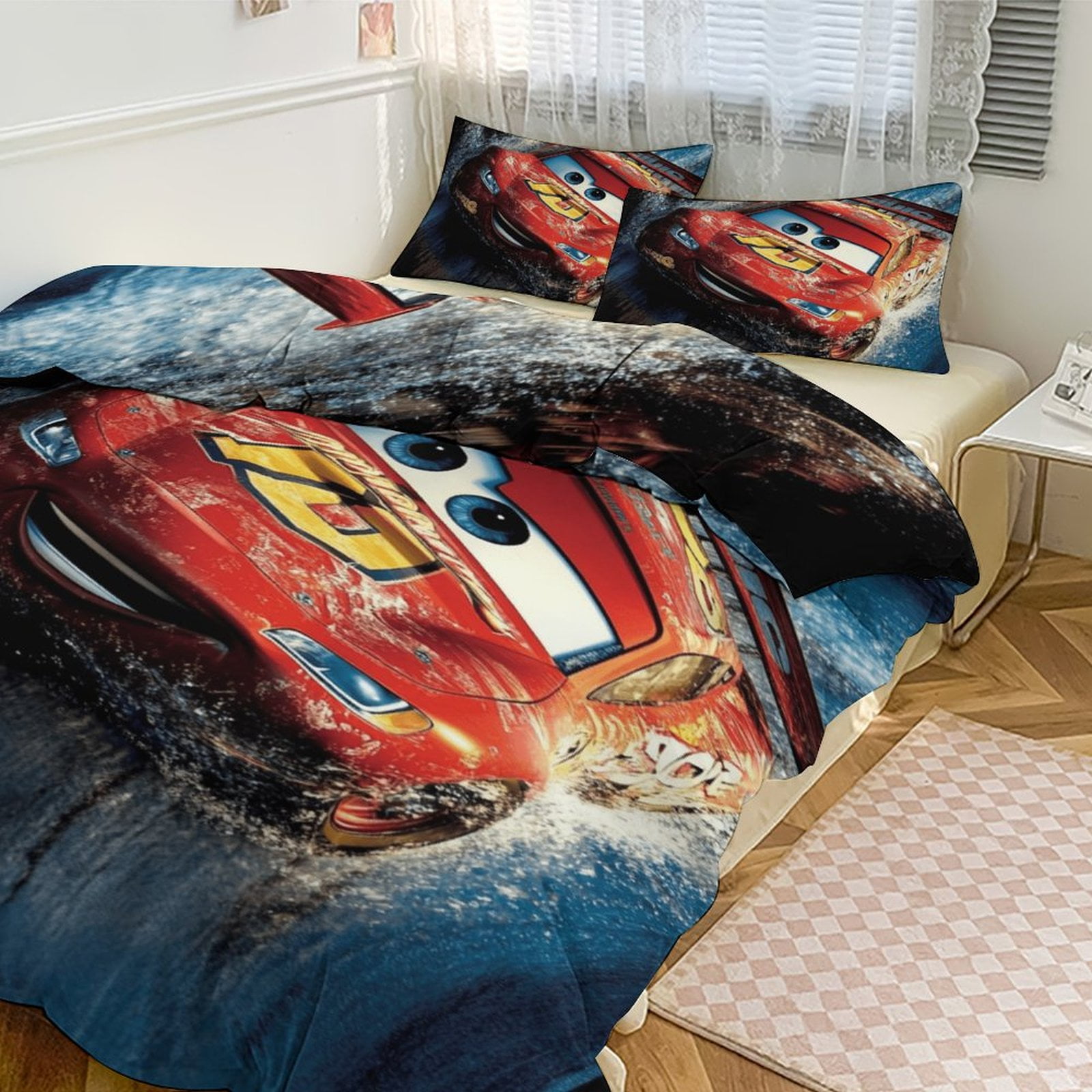3PCS Lightning Pattern Race Car Duvet Cover Set Twin, 1 Duvet Cover And ...