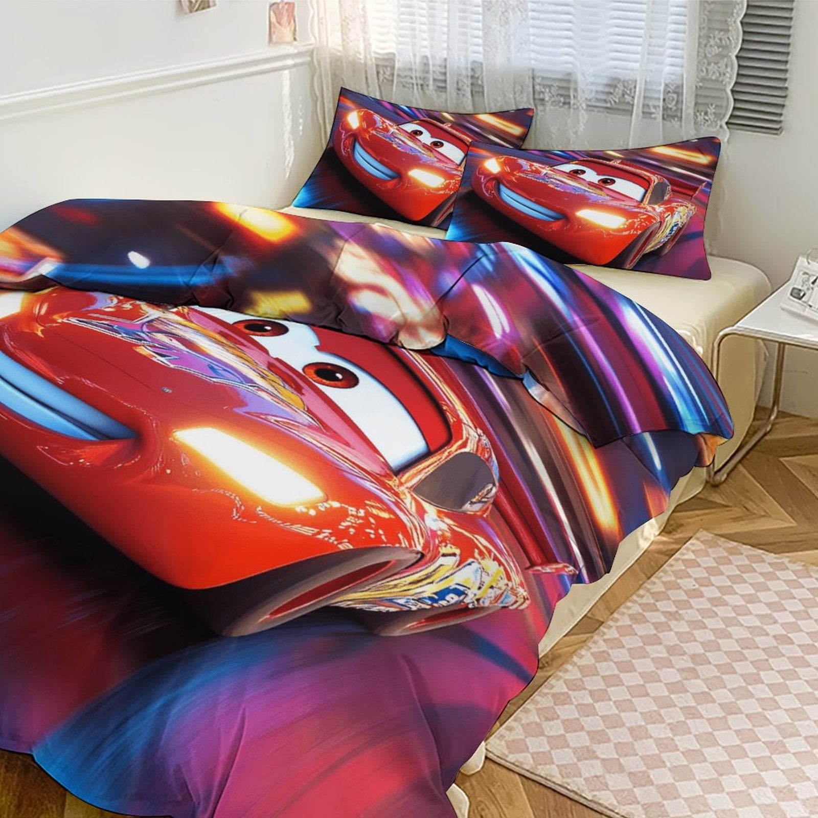 3PCS Lightning Pattern Race Car Duvet Cover Set Twin, 1 Duvet Cover And ...