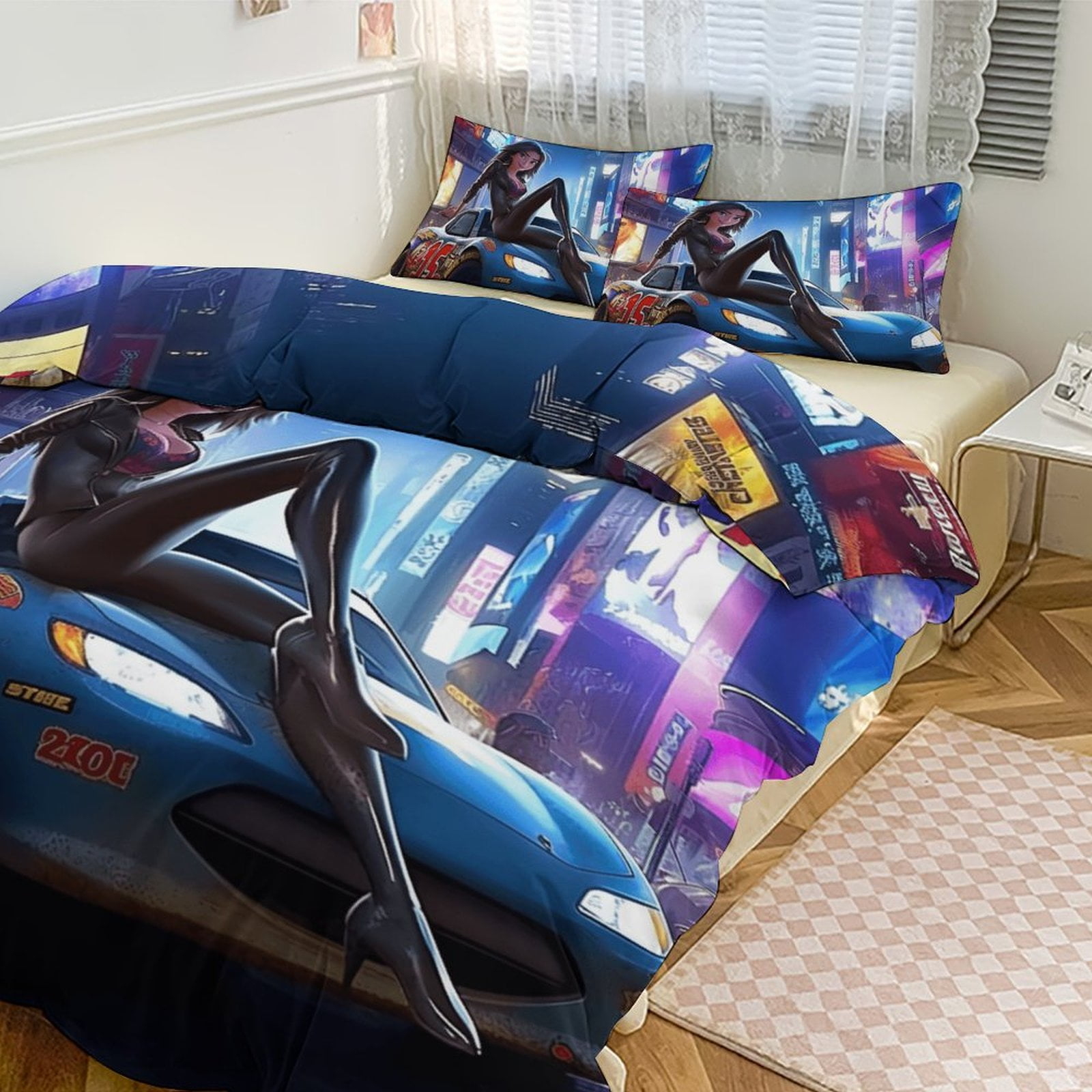 3PCS Lightning Pattern Race Car Duvet Cover Set Twin, 1 Duvet Cover And ...