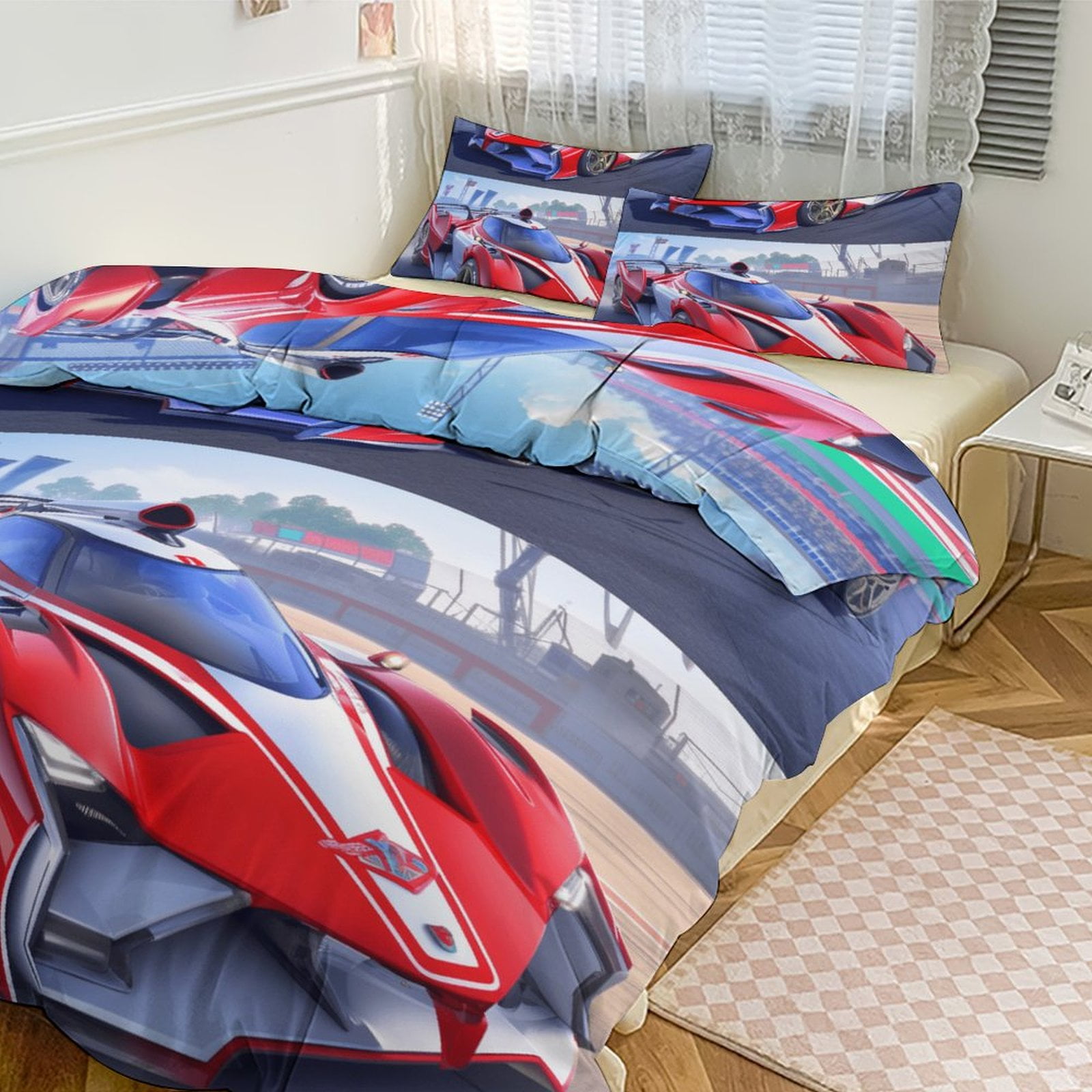 3PCS Lightning Pattern Race Car Duvet Cover Set Twin, 1 Duvet Cover And ...