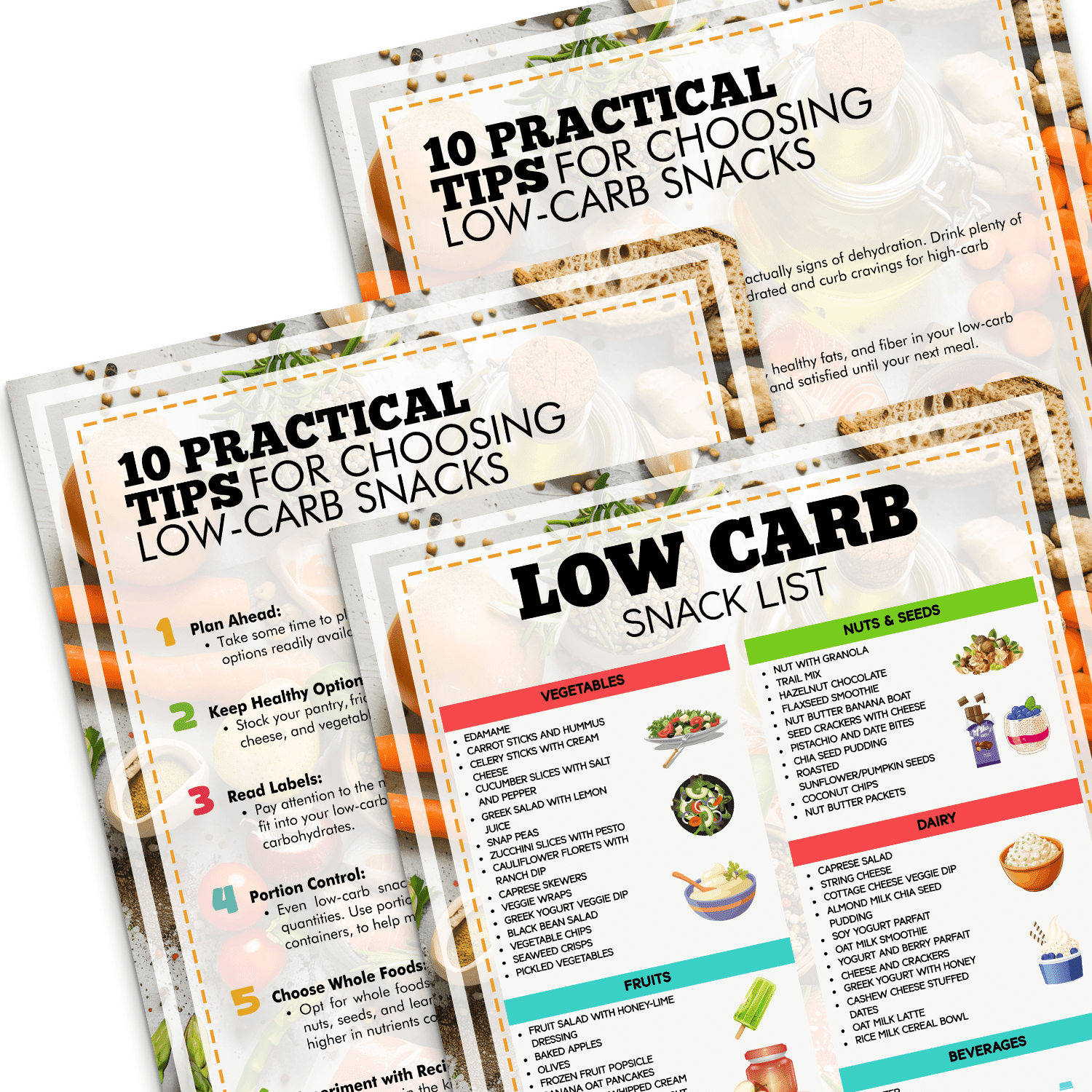 3PCS Low Carb Food List Chart Poster, 3PCS Posters Practical tips For A ...