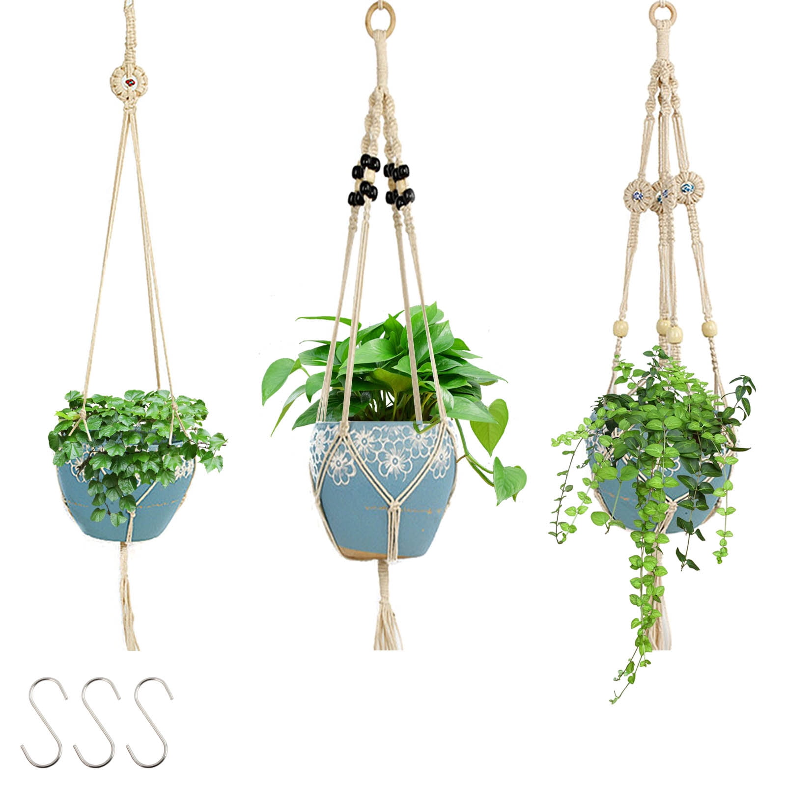 3PCS Macrame Plant Hanger, GIUGT Plant Hanger Bracket Handmade Cotton ...
