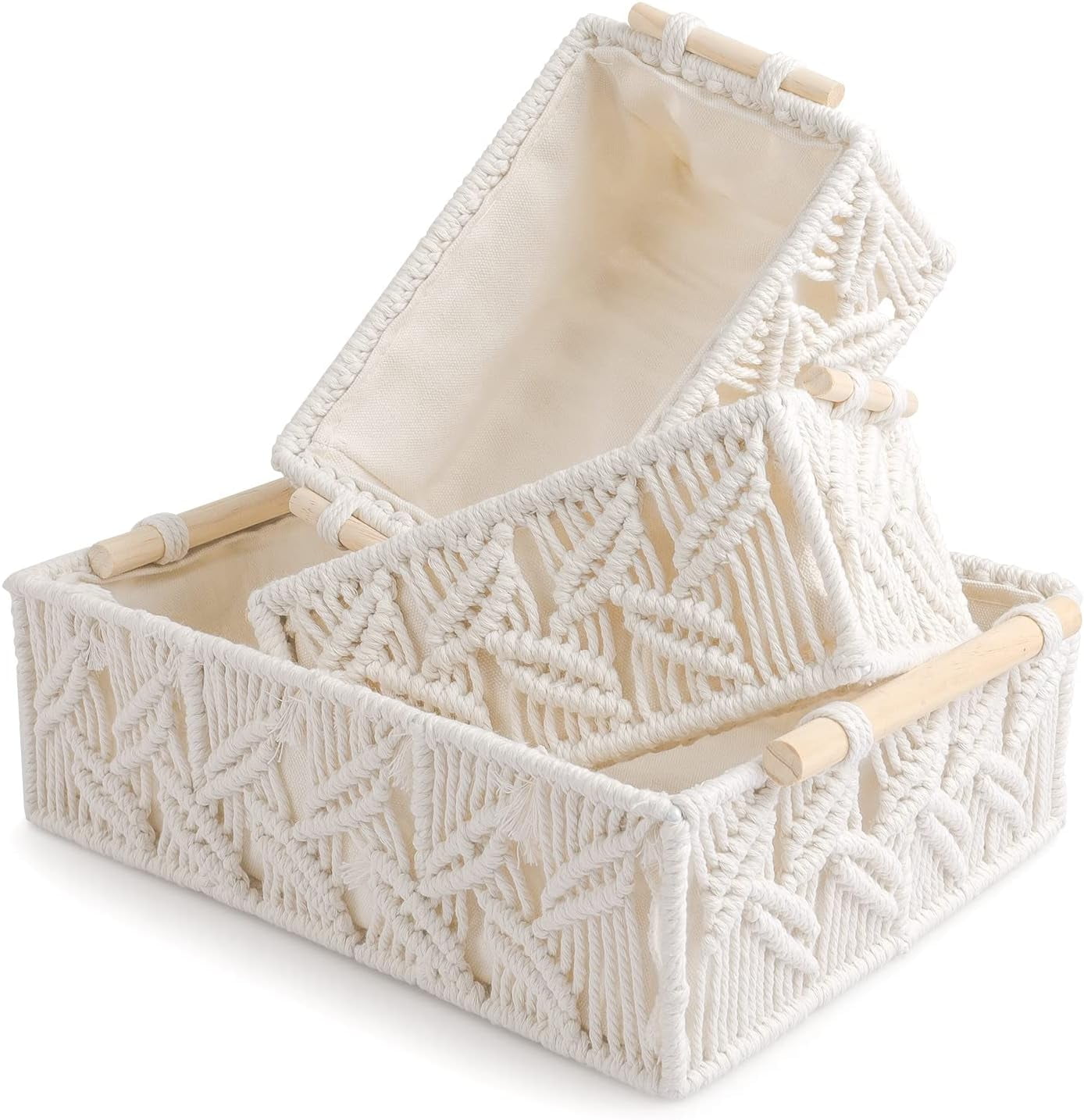 3PCS Macrame Storage Baskets for Organizing Boho Decor Baskets with ...