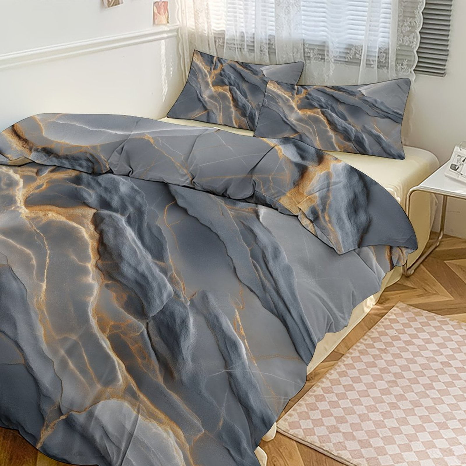 3PCS Marble Texture Duvet Cover Set Twin, 1 Duvet Cover And 2 ...