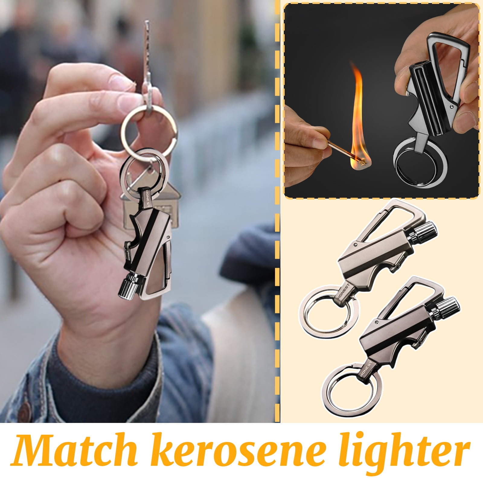 3PCS Match Kerosene Lighter Keychain Multi-function Outdoor Waterproof ...