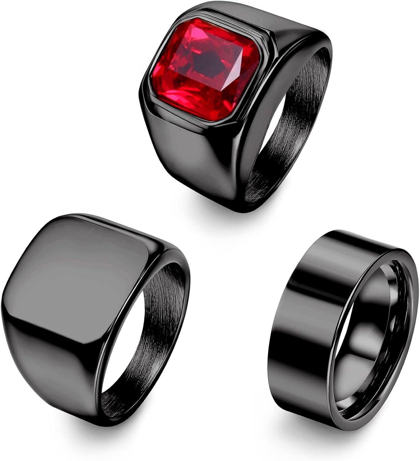 3PCS Mens Rings Signet Rings for Men Stainless Steel Biker Ring Square ...