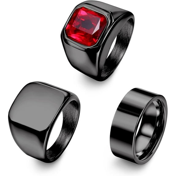 3PCS Mens Rings Signet Rings for Men Stainless Steel Biker Ring Square ...