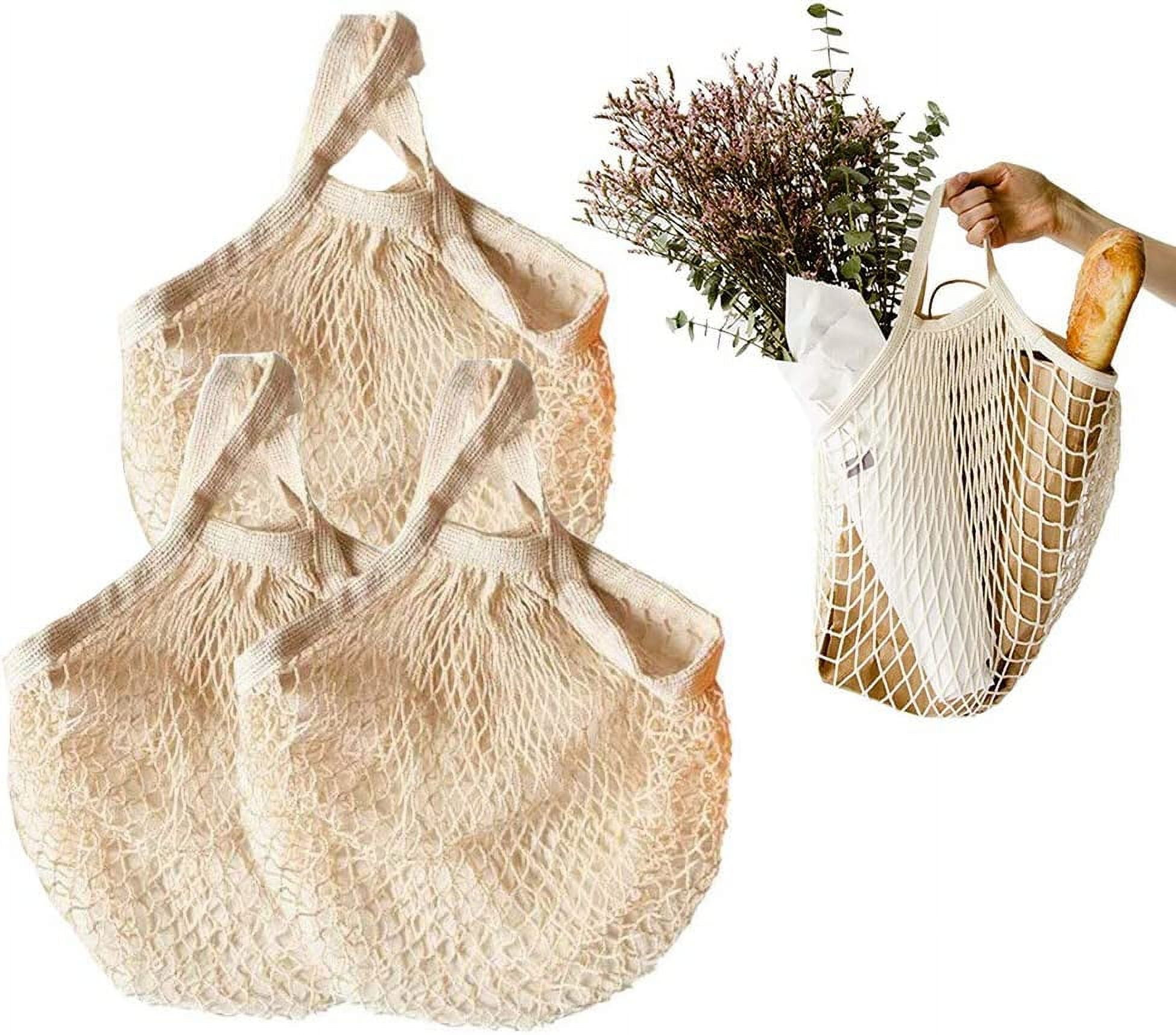 3PCS Mesh Grocery Bags,Portable Net Tote with Grips for Grocery ...