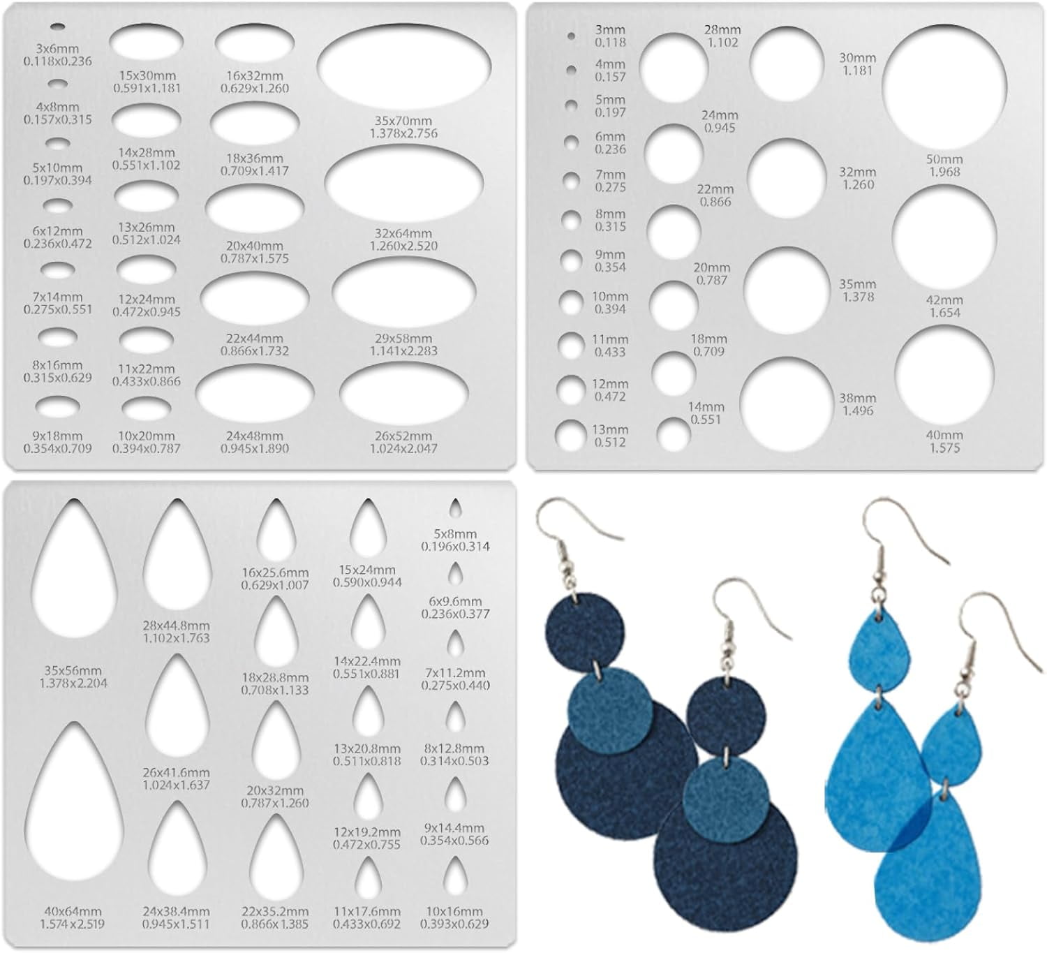 3PCS Metal Stencils Ellipse Teardrop Circle Template for Drafting Round ...
