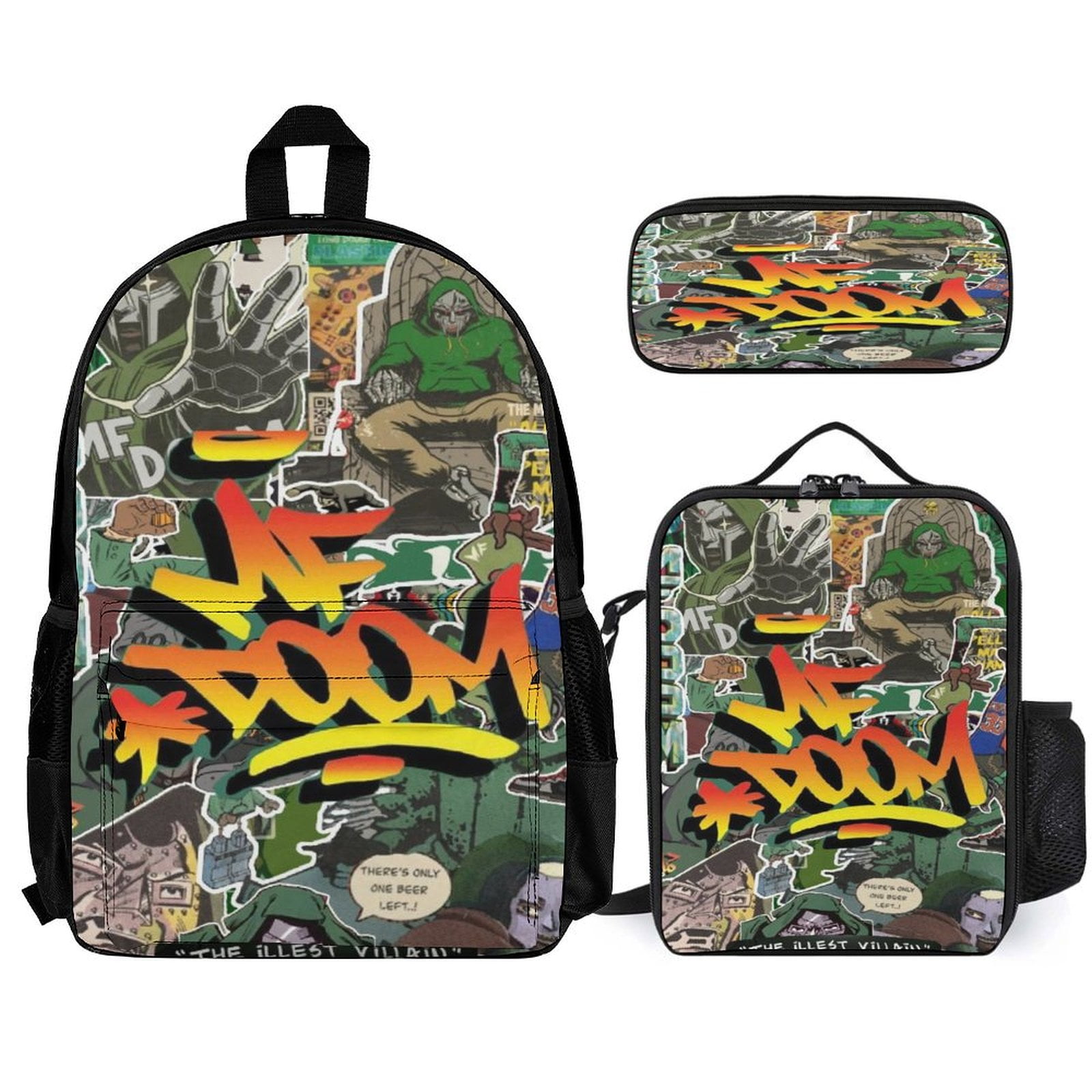 3PCS Mf Doom Backpack Set With Front Pocket Large Capacity Bookpacks ...