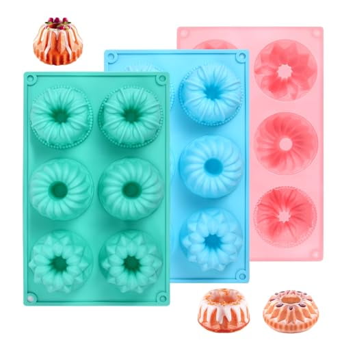 3PCS Mini Bundt Cake Pans for Baking,Non-stick 6 Cavity Silicone Bundt ...
