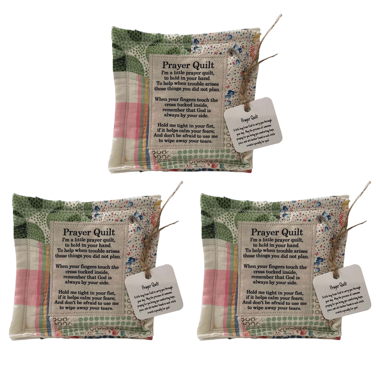 3PCS Mini Prayer Quilt with Cross Inside, Vintage Pocket Scripture ...