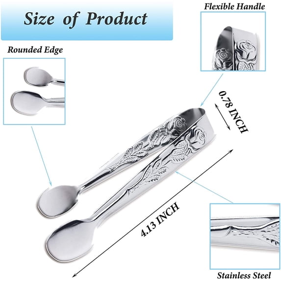 3PCS Mini Serving Tongs, 4Inch Rose Stainless Steel Sugar Cube Tongs ...