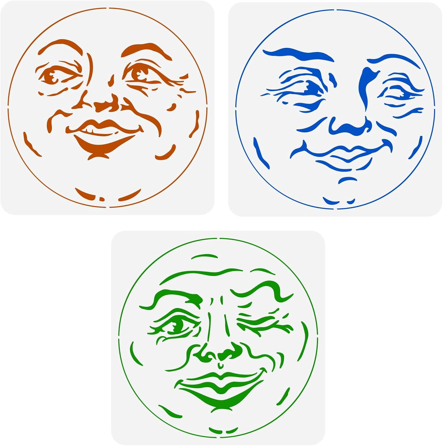 3PCS Moon Face Painting Stencil 11.8x11.8 inch Plastic Hollow Out Full ...