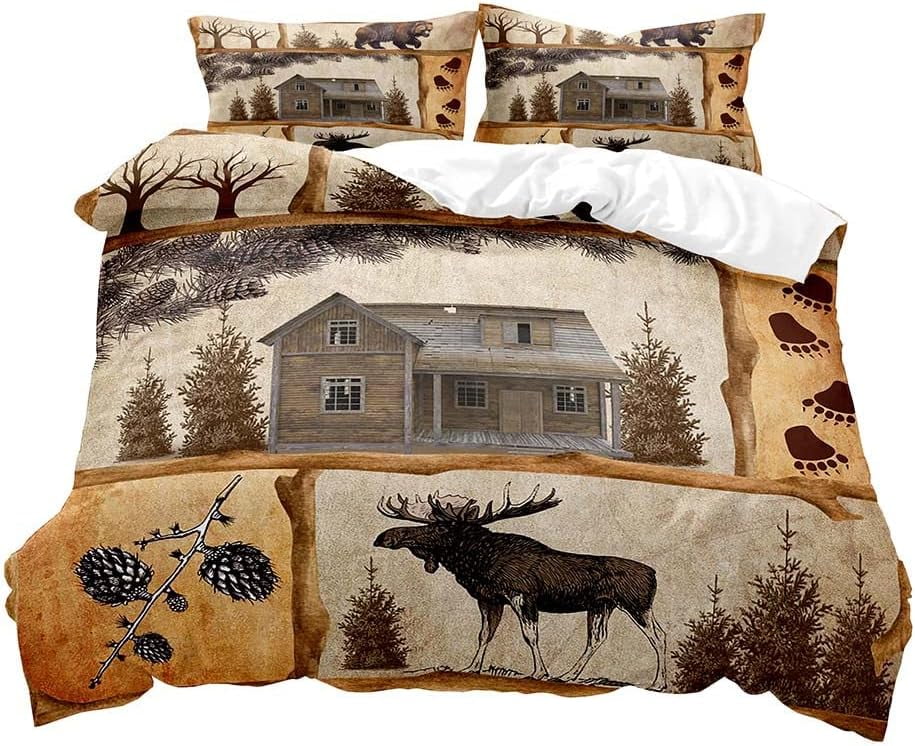 3PCS Moose Bear Duvet Cover 104x90 inch Bedding, Cabin Rustic Bedding ...