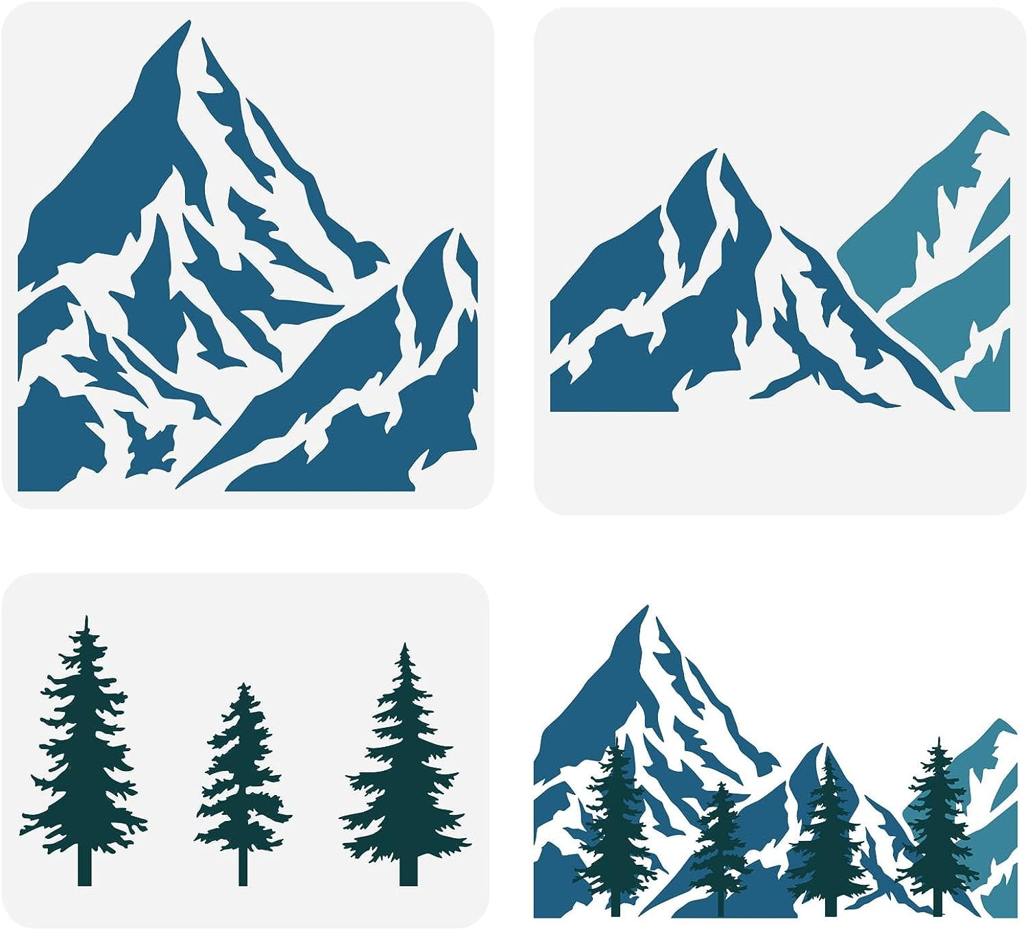 3PCS Mountain and Tree Stencil 3 Styles 2 Size Hollow Out Mountain ...