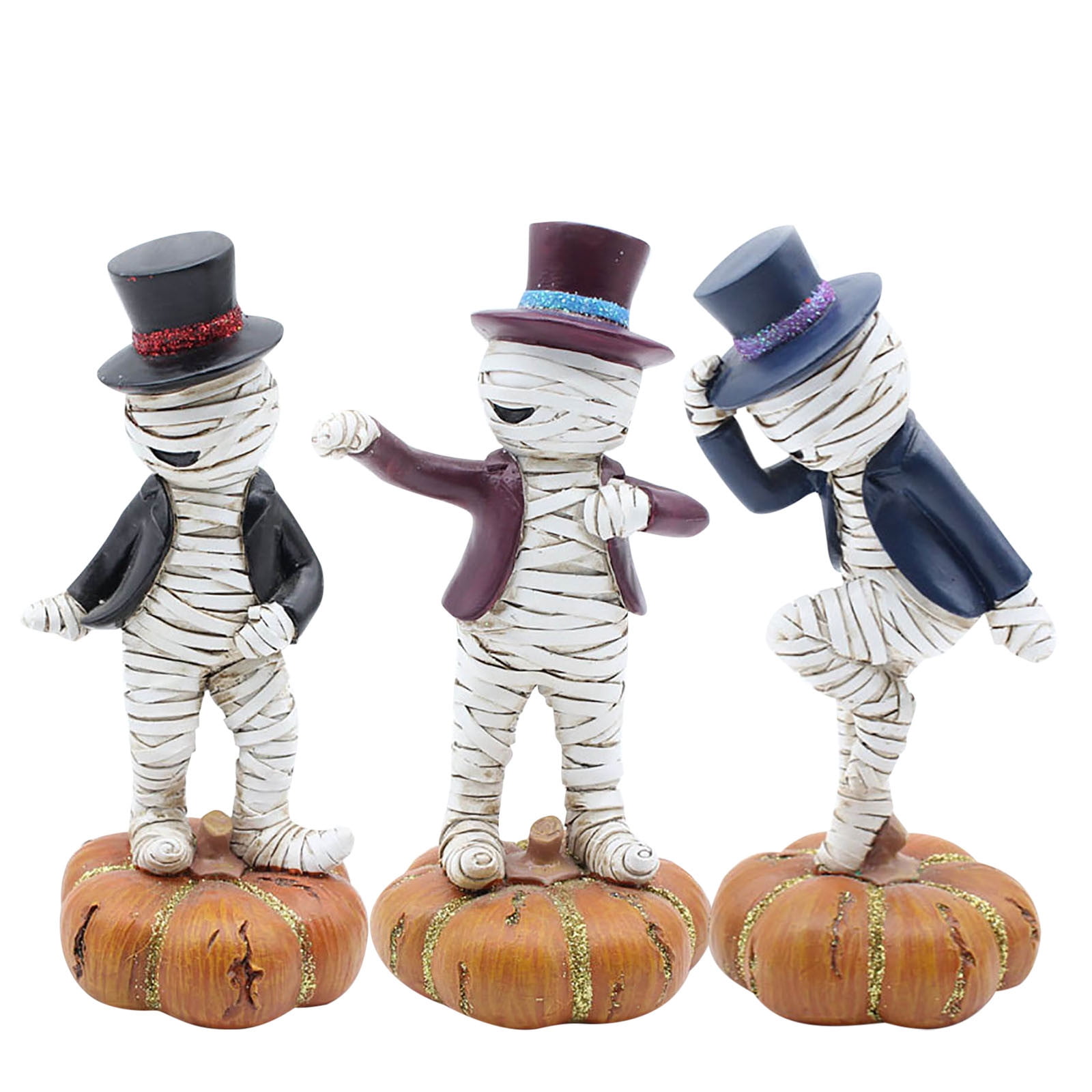 3PCS Mummy Dancing On The Pumpkin Resin Decorations Mummy Statues ...
