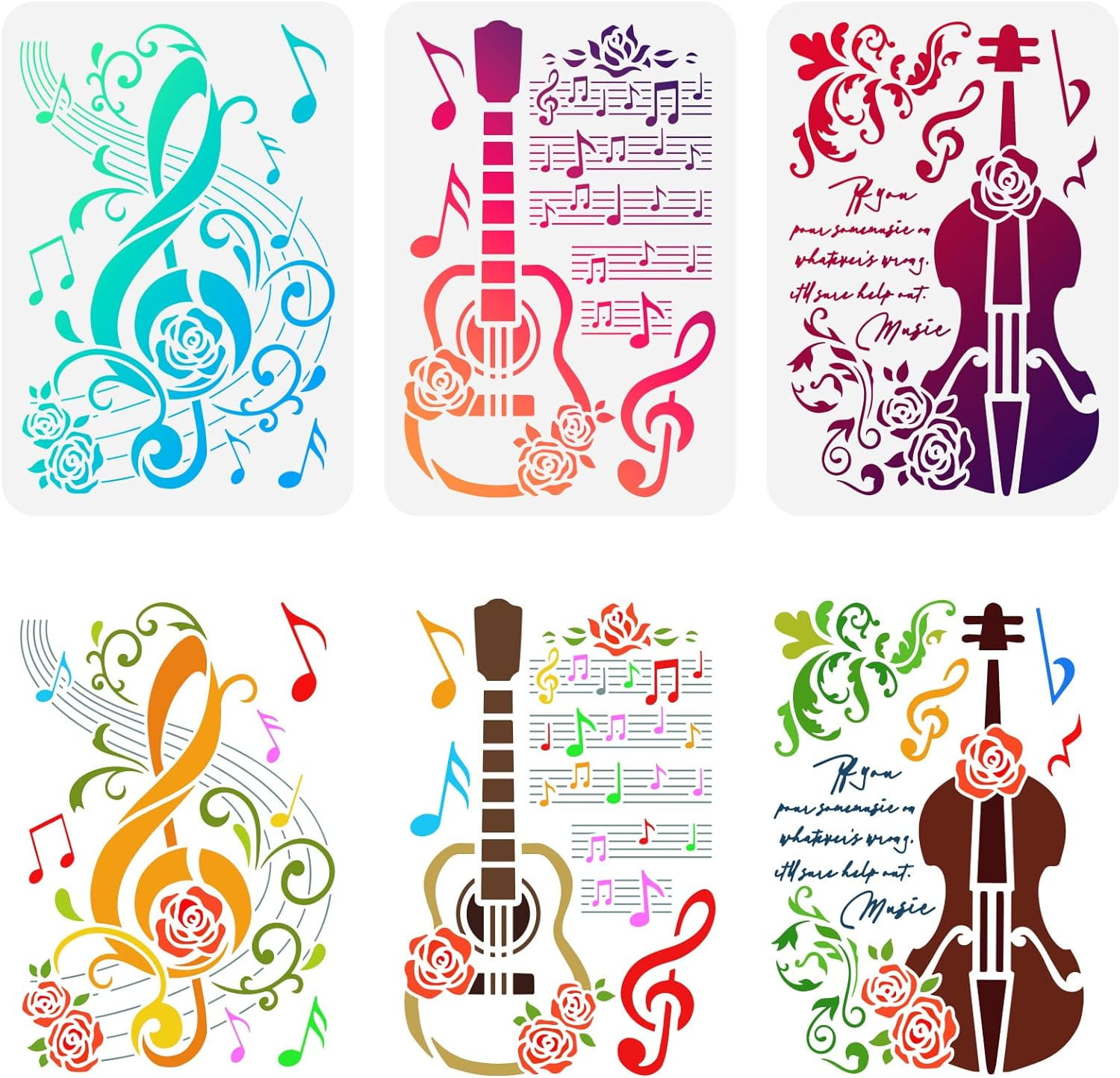 3PCS Music Notes Stencil 8.3x11.7 inch Plastic PET Stencil Sets Guitar ...