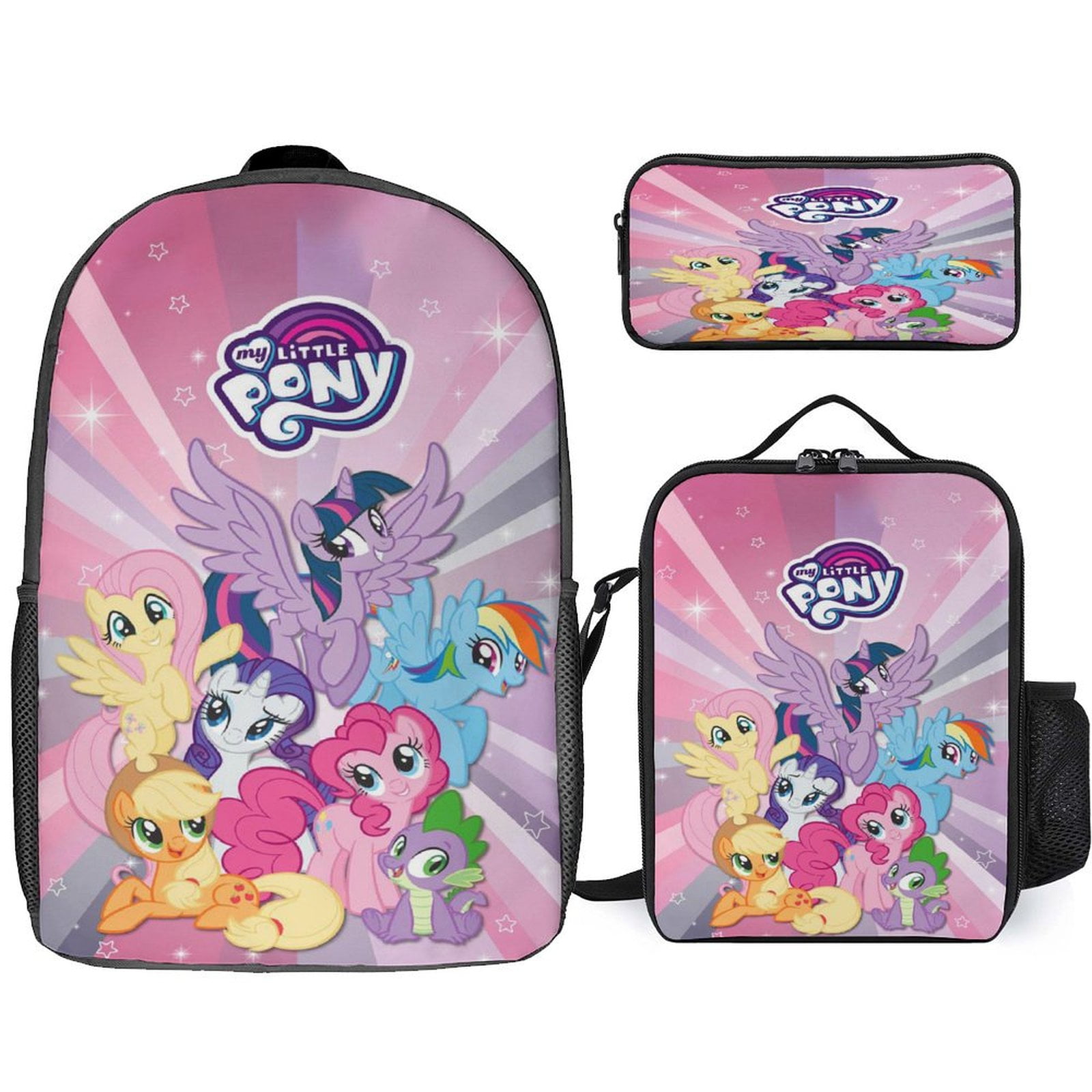 3PCS My Lit-tle Pony Backpack Set Backpack with Lunch Bag Pen Bag ...