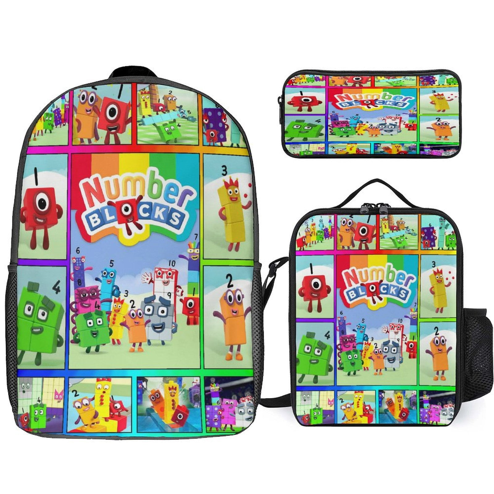 3PCS Number Block Backpack Set Cartoon Backpacks with Pencil Case and ...