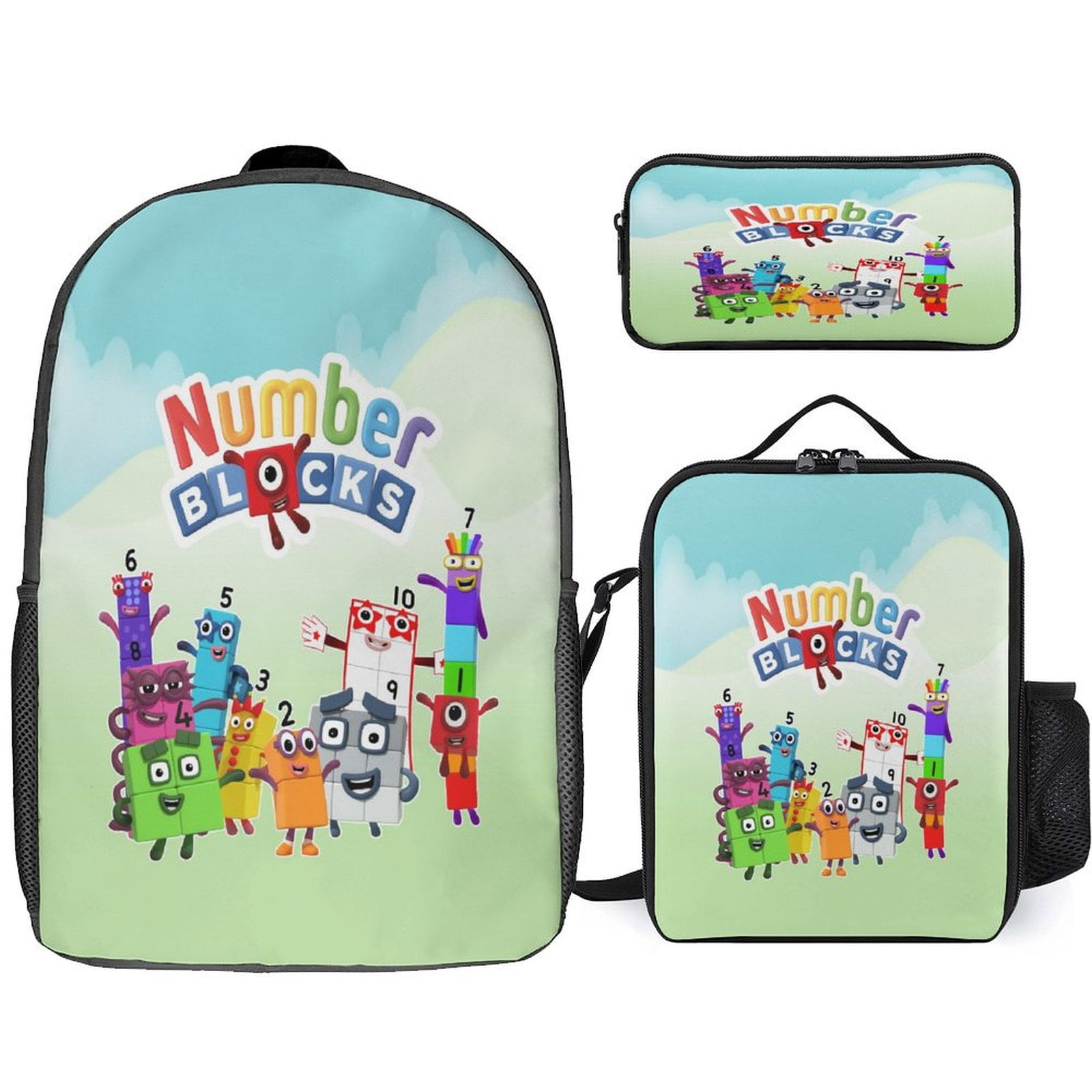 3PCS Number Block Backpack Set Cartoon Backpacks with Pencil Case and ...