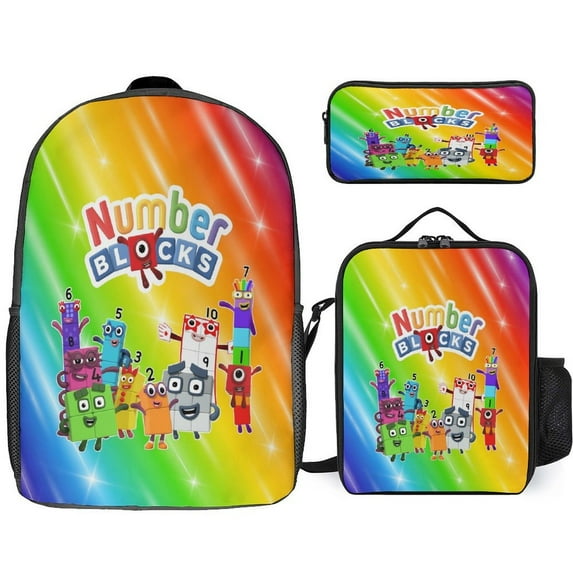 3PCS Number Cartoon Show Block Backpack Set Large Capacity Bookpacks ...
