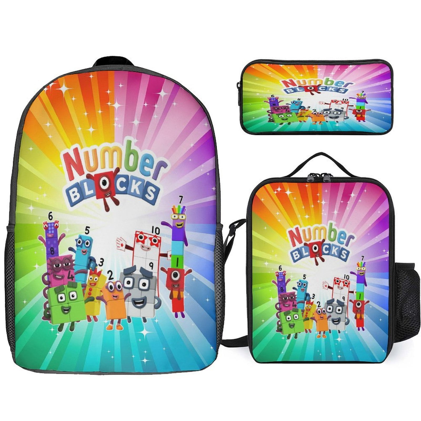 3PCS Number Cartoon Show Block Backpack Set Large Capacity Bookpacks ...