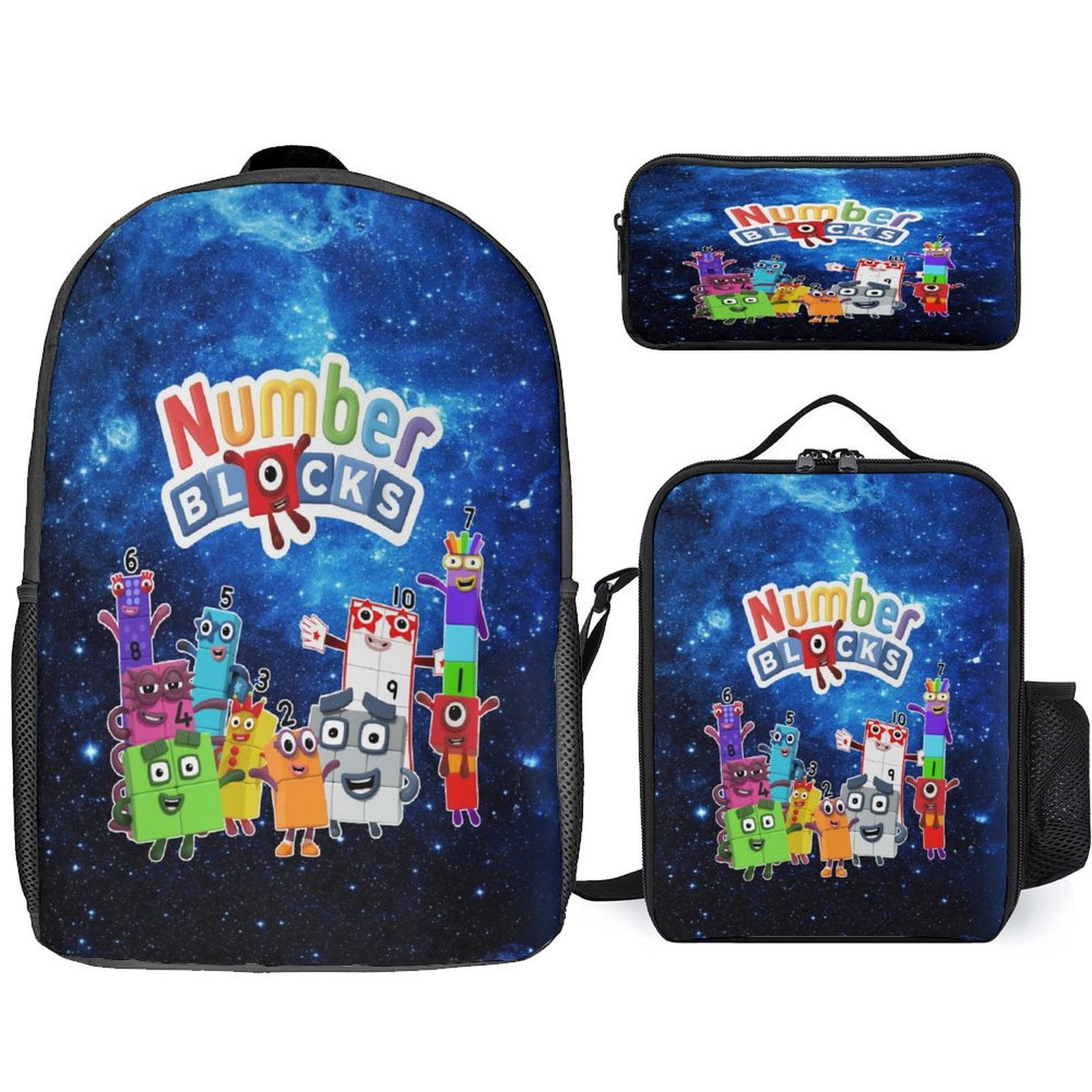3PCS Number Cartoon Show Block Backpack Set Large Capacity Bookpacks ...