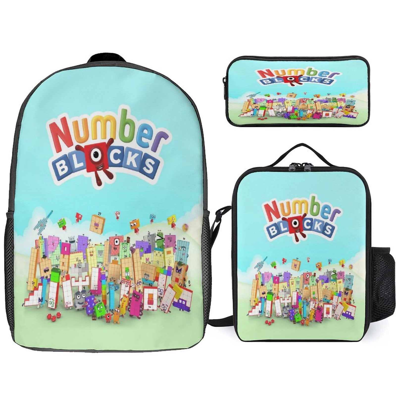 3PCS Number Cartoon Show Block Backpack Set Large Capacity Bookpacks ...