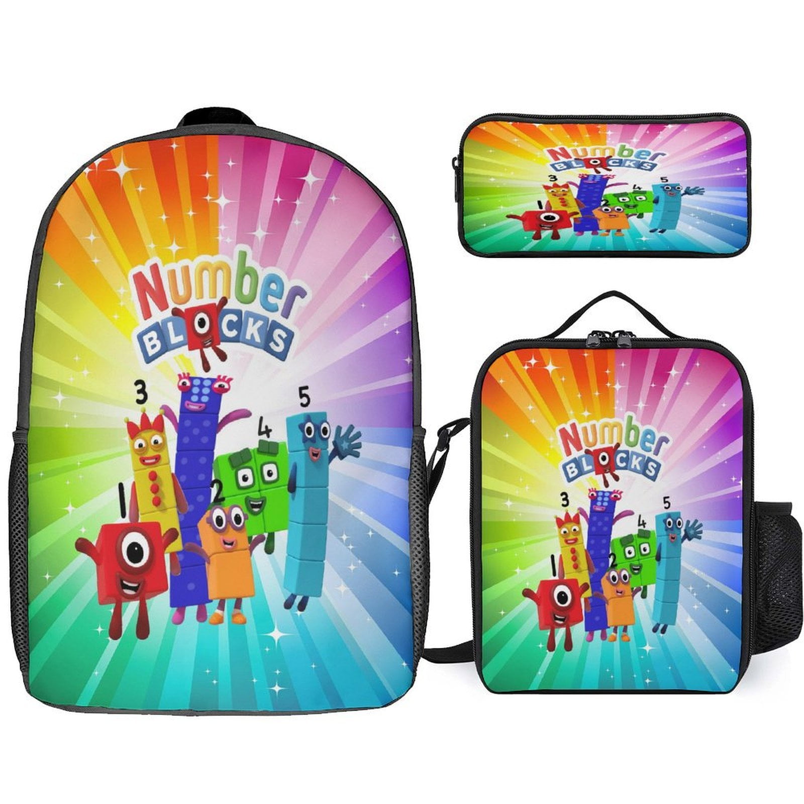 3PCS Number Cartoon Show Block Backpack Set Large Capacity Bookpacks ...