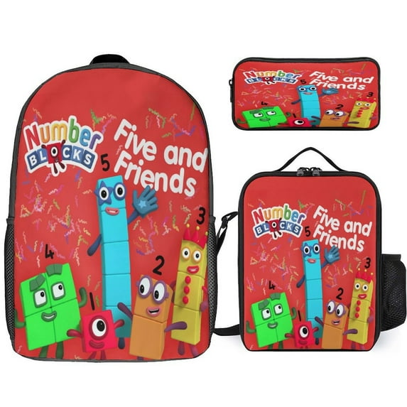 3PCS Number Cartoon Show Block Backpack Set Large Capacity Bookpacks ...