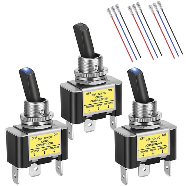 3PCS ON Rocker Lighted Toggle Switch 30A 12V DC SPST 2 Position 3 Pin ...